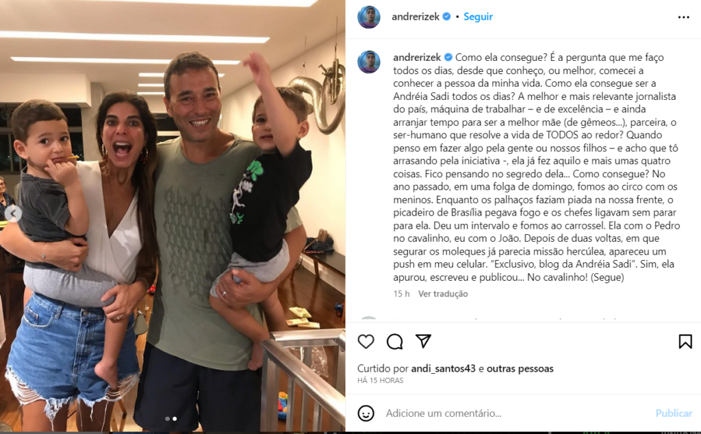‘Super-heroína’, diz André Rizek sobre Andréia Sadi, em declaração ...