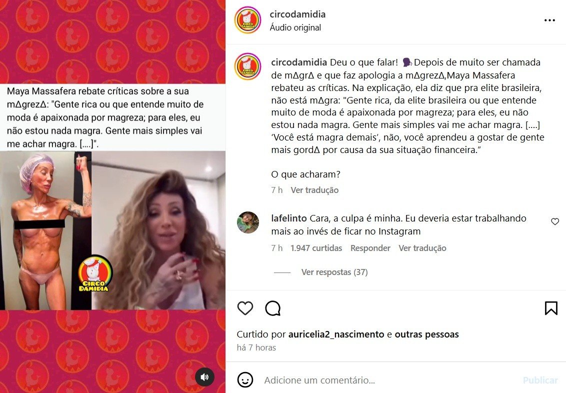 ‘Rico gosta de magreza’, diz Maya Massafera, rebatendo críticas sobre ...